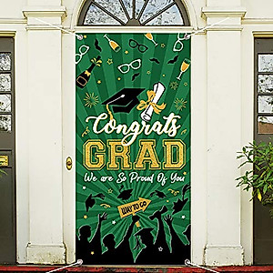 2022 Graduation Banner Party Decorations Congrats Grad Door Cover Banner Large Fabric Graduation Sign for Indoor Outdoor Photography Background(Green)