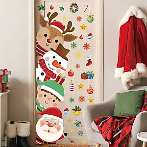 44.88 x 15.75 Inch Christmas Door Stickers Christmas Santa Claus Elk Snowman Door Sticker Decor for Holiday Christmas Kids Baby Nursery Playroom Bedroom Classroom Kindergarten Holiday Wall Decor