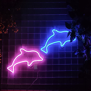 JYWJ Dolphin Neon Sign,USB or 3-AA Battery Powered Neon Light,LED Table Decoration,Bedroom Wall Decoration,Birthday Gift,Wedding Supplies Business Gift (Blue)