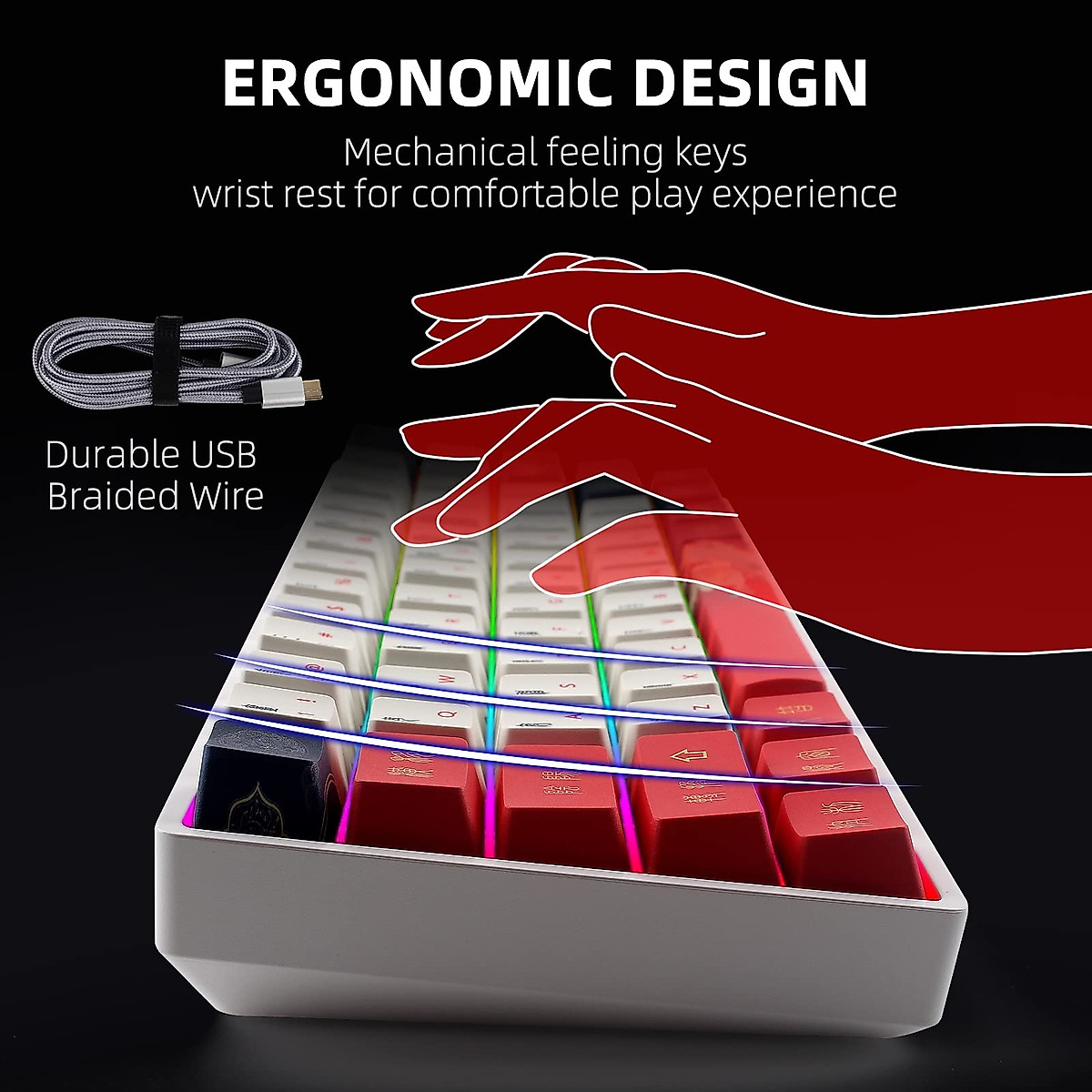 Heywood SK61 60% Mini Hot Swappable Keyboard, Wired Mechanical Gaming Keyboard, Gateron Optical Switches, RGB Backlit, N-Key Rollover for Windows/Mac (Gateron Optical Red, Phoenix)