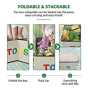 Large Toy Box Chest with Lid, Collapsible Sturdy Toy Storage Organizer Boxes Bins Baskets for Kids, Boys, Girls, Nursery, Playroom (Beige)