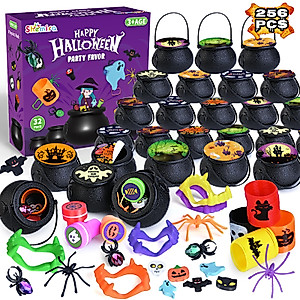 256 PCS Halloween Party Favors Bulk for Kids, 32 Pack Prefilled Witch Cauldrons with Halloween Toys, Halloween Goodie Bag Fillers, Halloween Party Supplies, Halloween Miniatures Novelty Toys