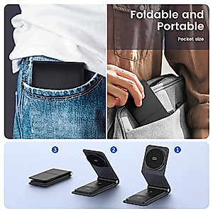 Hasbagan 3 in 1 Charging Station, Magnetic Foldable Charger, Travel Charging pad for iPhone 14 13 12 Pro Max & Apple Watch - Charging Stand Dock for AirPods (Black)