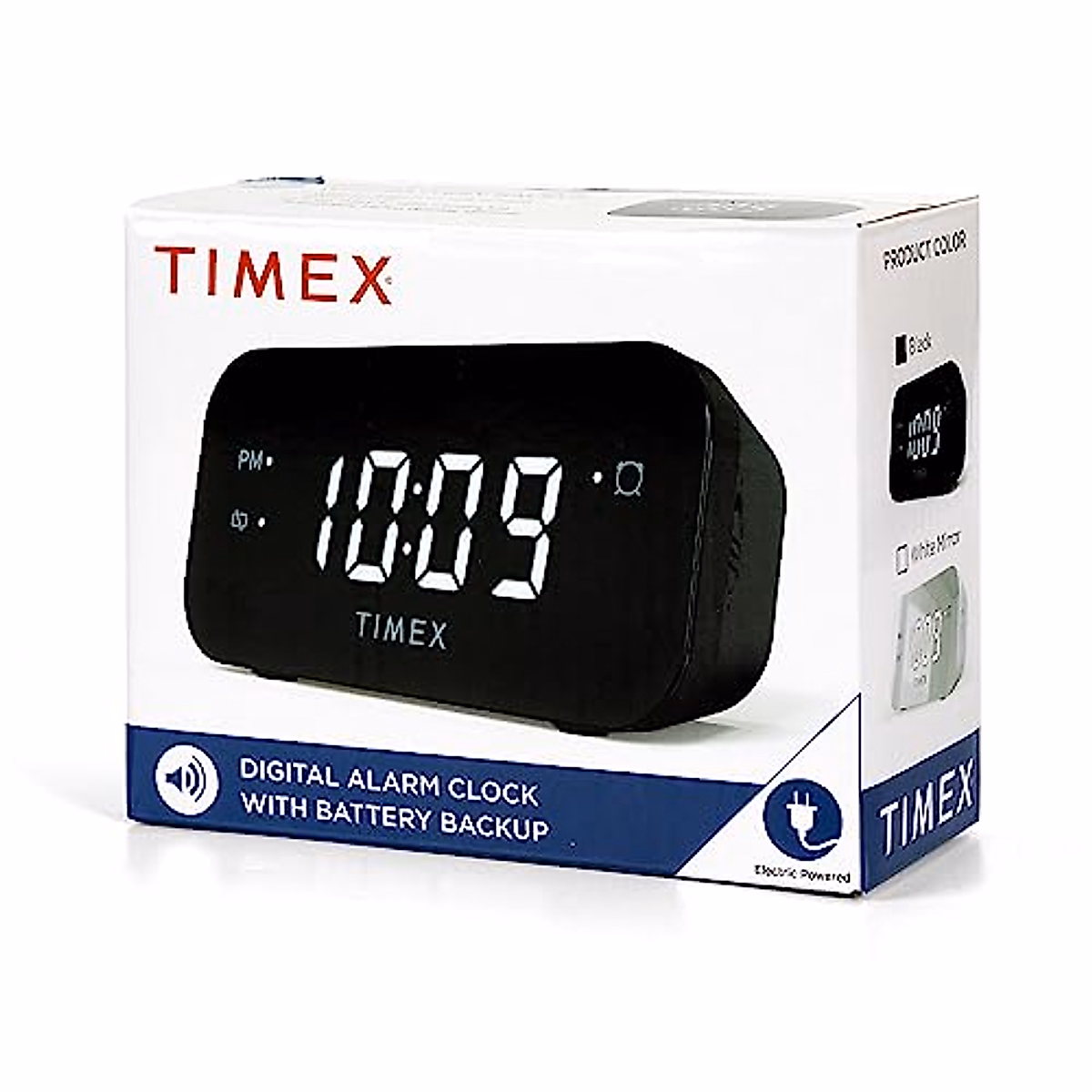 Timex Alarm Clock with Large Display, Digital Alarm Clock for Bedroom Includes 120V Universal Power Adapter (T121B - Black)
