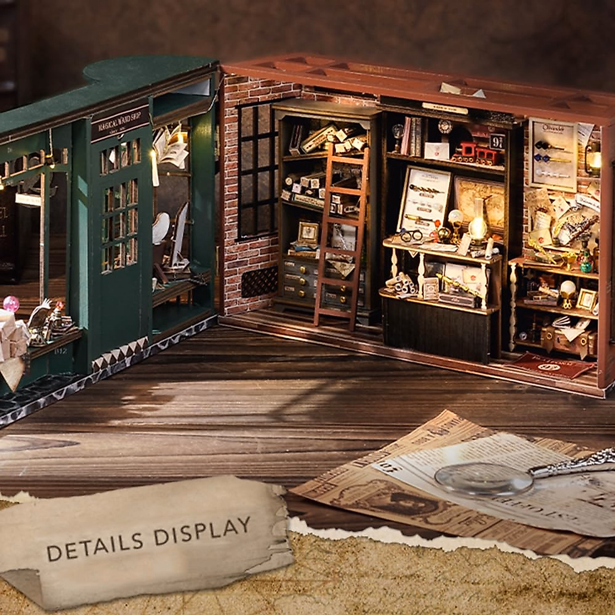 Lannso DIY Dollhouse Miniature Kit, Doll House Kit with Dust Proof Cover, Magic Wand Shop, Mini Handmade Wooden Dollhouse Toys for Adult Gift(F32)