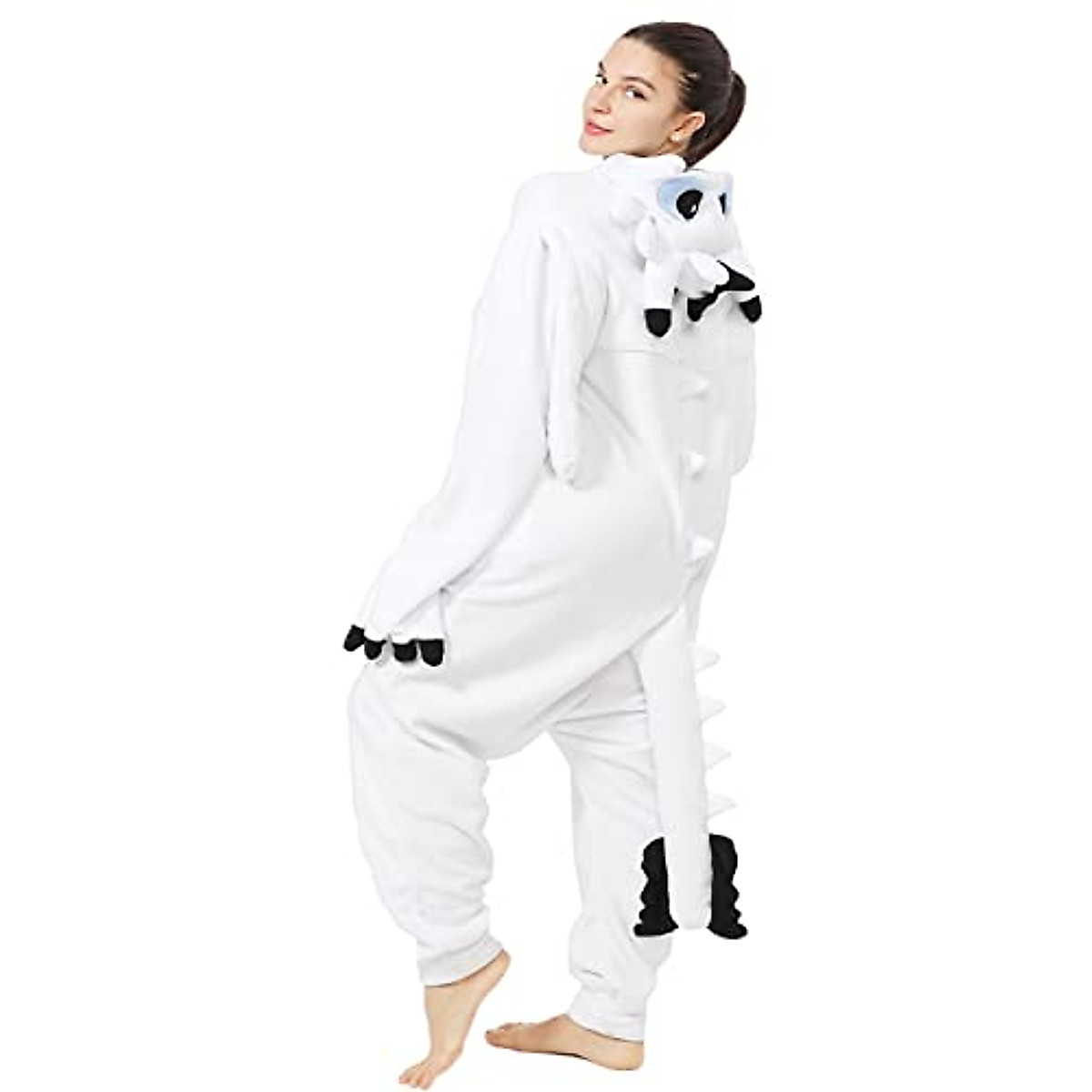 Oiziuzio Animal Unisex Onesie Holloween Cosplay Costume Dragon Pajamas for Adult Women Men White L