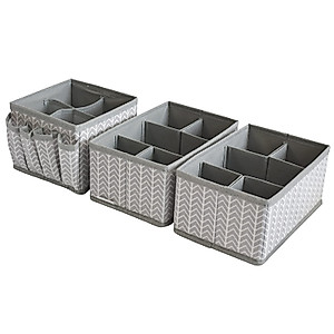 VERONLY Cosmetic Storage Bins Makeup Organizer, Adjustable Multifunction Storage Box Desk Drawer Divider for Makeup Brushes, Bathroom Countertop or Dresser, Set of 3 (Grey)