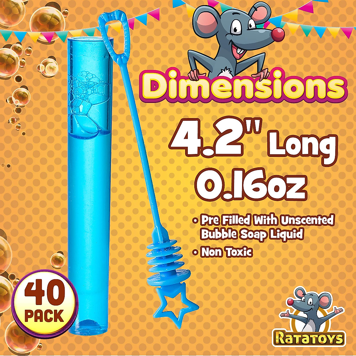 Star Bubble Wands Party Favors Pack Of 40 By Ratatoys: Mini Neon Bubble Wands | Odor-Free Non-Toxic Kids’/Birthday Treats Bubble Maker Toys for Kids | Outdoor Summer Events & Celebration Toy Gift