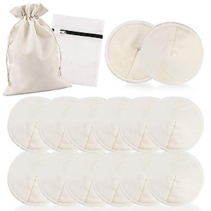 PHOGARY 12 PCS Washable Bamboo Nursing Pads, Reusable Organic Breast Pads with Laundry Bag and Storage Bag, Soft & Super Absorbent - Perfect Baby Shower