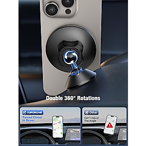 SUPERONE [2024 Upgraded] Fits MagSafe Car Mount, [Strongest Magnets] Magnetic Phone Holder for Car, 2 in 1 Stable Dashboard & Air Vent Car Phone Mount for iPhone 15 14 13 12 Pro Max