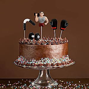 Ercadio 5 Pack Resin 3D Weight Lifting Workout Cake Toppers with Barbell Boxing Gloves Nunchaku Cake Picks Bodybuilding Cake Decor Fitness Gym Theme Cake Toppers for Birthday Party Supplies