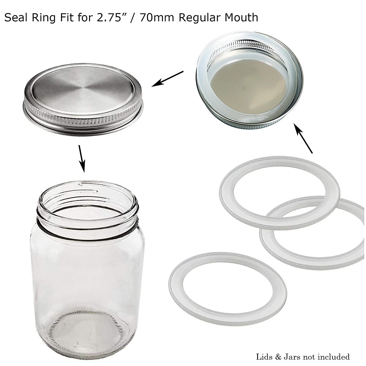 SHEYNIAN 12 Pack Rubber Seals for Glass Jars, Replacement Silicone Gasket Seal Ring, Silicone seals for 2.75 Inch / 70mm Regular Mouth Canning Jar (White)