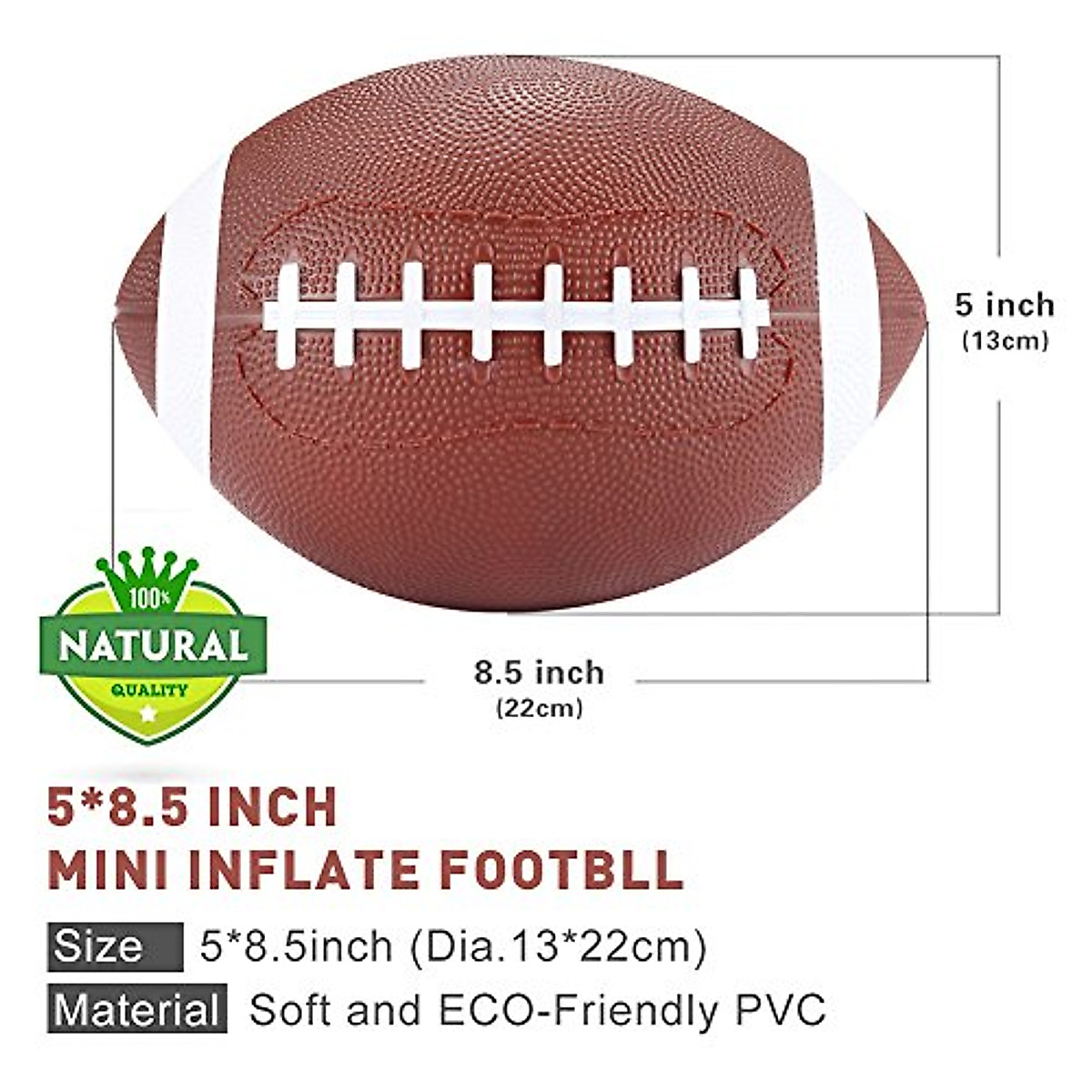Kids Footballs ,7.5” Small Ball Toy for Kids ,Mini American Footballs Handheld, Bouncy and Soft Water Beach Ball - Come Deflated(Brown)
