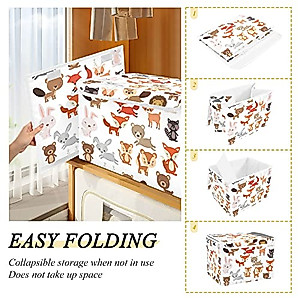 innewgogo Animals Fox Dog Storage Bins with Lids for Organizing Closet Organizers with Handles Oxford Cloth Storage Cube Box for Cat Toys