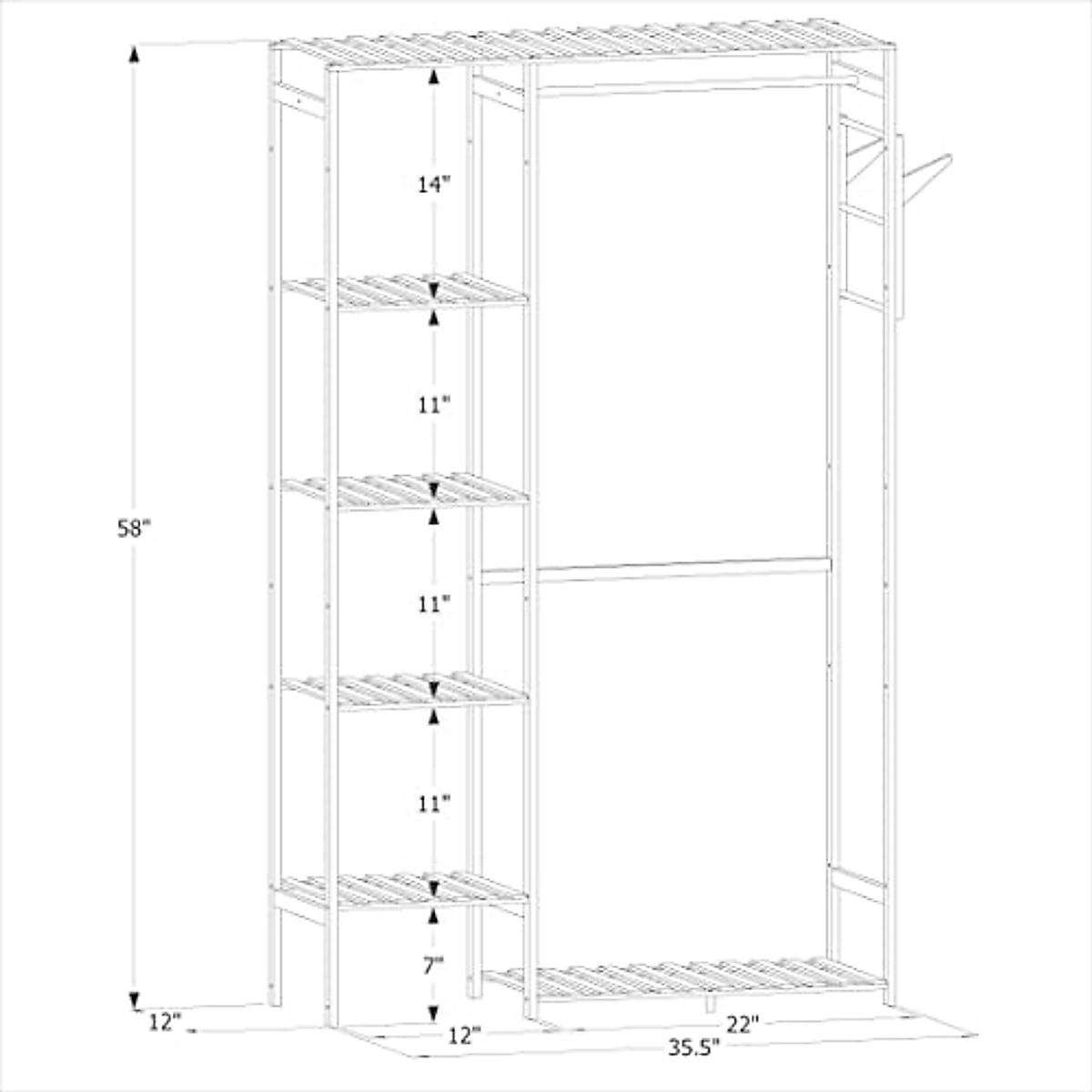 MoNiBloom Bamboo Garment Rack with Shelves 6 Tier Closet Coat Storage Organizer Clothes Hanging Rack with Pants Rack & Hooks for Bedroom Living Room Office Mudroom, Natural