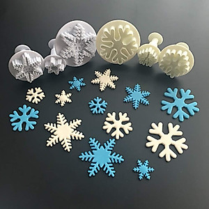 NUOMI 6 Pieces Snowflake Fondant Press Pastry Cutters Plastic Embossing Mould Cake Cookie Decorating Tool Handmade Sugarcraft Baking Supply, White, 6 Different Shapes
