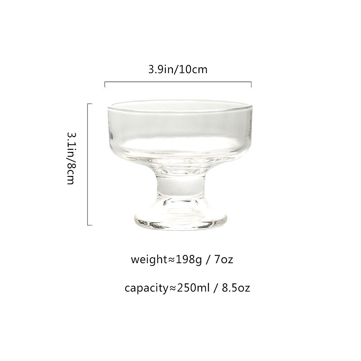 Small Trifle Bowl Clear Glass - Set of 6 Ice Cream Bowl for Fruit Dessert Salad 3.9" Serving Bowls 8oz Wide Mouth Glass Cups with Stand (transparent)