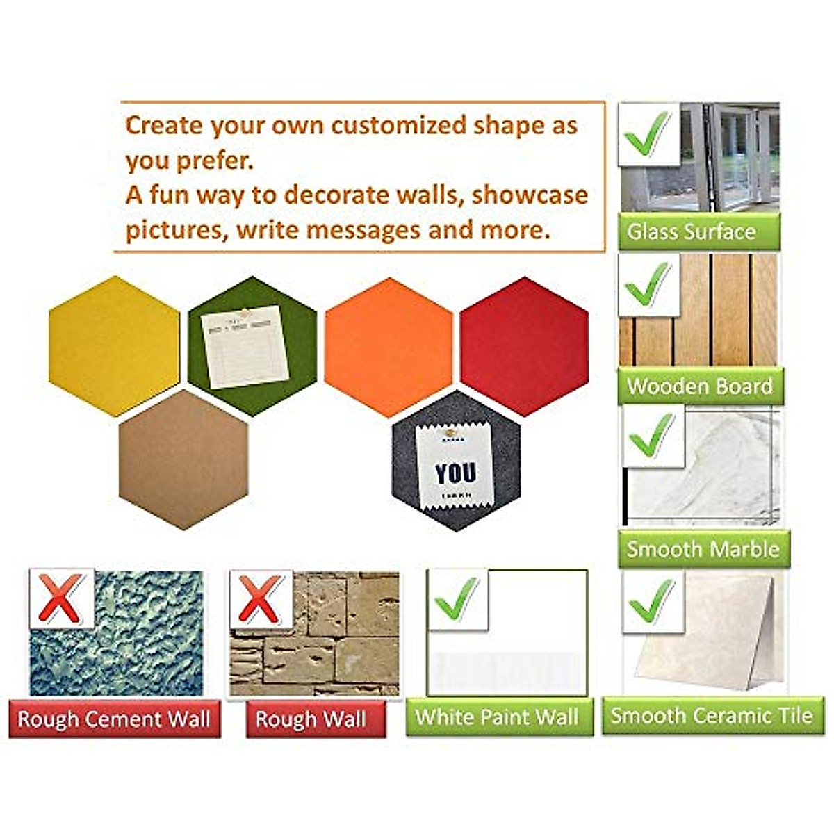 Briskaari Hexagon Felt Board Bulletin Board Memo Board Felt Wall Sticker Multifunction 3D Decorative Home Message Board for Kids Room Office (7.9"x 6.7"/20cmx17cm, Light Gray)