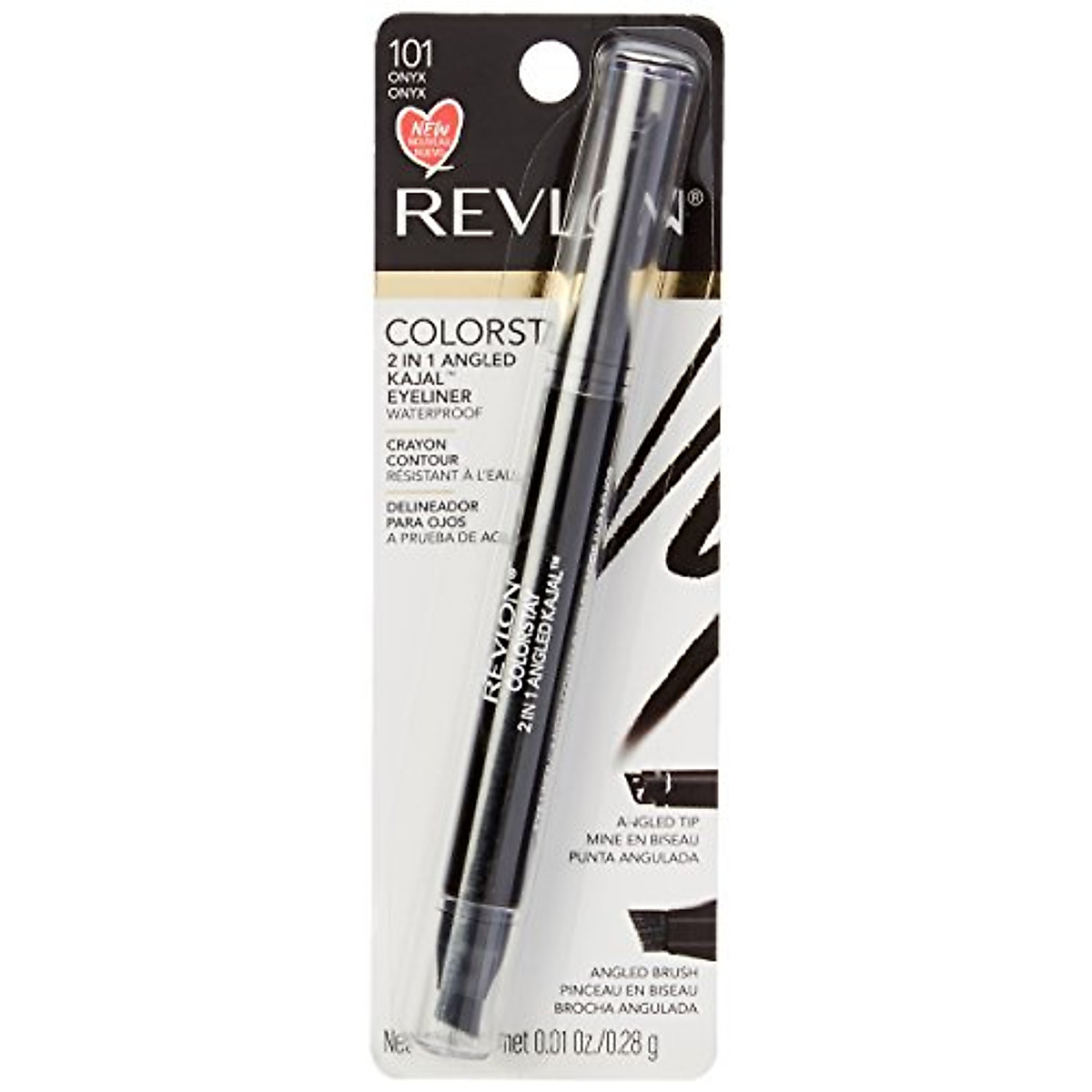 Revlon Pencil Eyeliner, ColorStay 2-in-1 Eye Makeup,Waterproof, Longwearing with Smudge Brush, Angled Kajal Eyeliner, 101 Onyx, 0.01 Oz