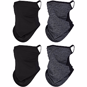 4 Pieces Neck Gaiter Bandana Face Mask with Ear Loops Face Covers Neck Scarf Mask Dust UV Sun Protection for Men Women(Black, Grey and Black)
