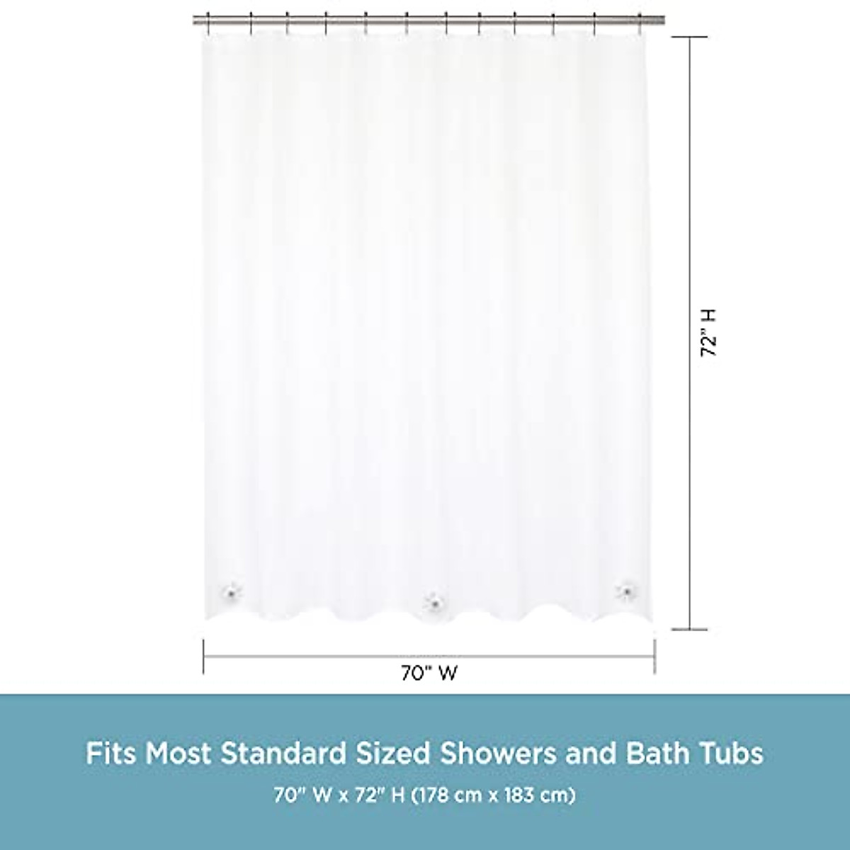 Kenney Lightweight 3 Gauge Waterproof PEVA Shower Curtain Liner with Durable Eyelet Hang Holes and Weighted Magnetic Hem for Bathroom, 70" W x 72" H, Clear
