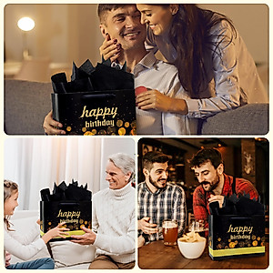 【1 Set】13" Birthday Gift Bag with Birthday Card, Black Gift Bags with Handles, Gift Bags Medium Size with Tissue Paper,Gift Bags Bulk,Birthday Gift Bags Bulk for Men,Kids,Christmas,Party,Thanksgiving