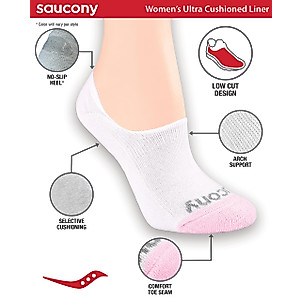 Saucony womens 8 Pairs No Show Cushioned Invisible Liner Socks, Wardrobe (8 Pairs), Shoe Size 6-10 US