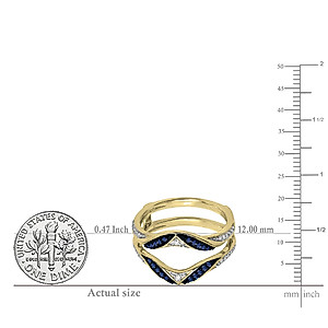 Dazzlingrock Collection Round Blue Sapphire & White Diamond Ladies Wedding Band Guard Double Ring in 14K Yellow Gold, Size 6