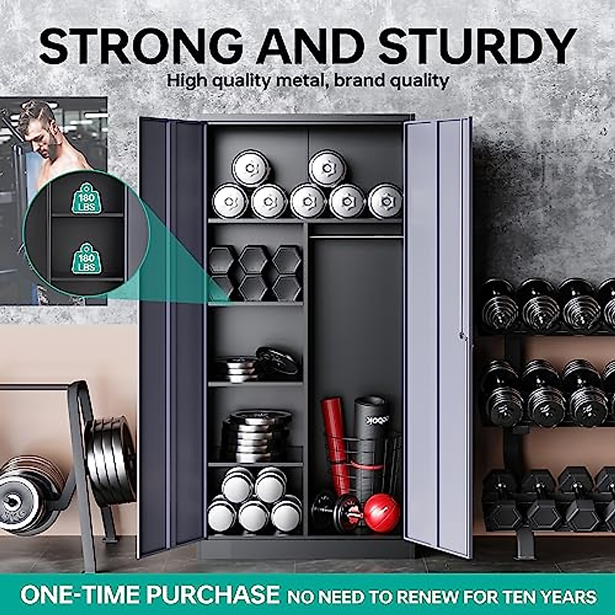 SISESOL Metal Storage Cabinets Locker with Locker Shelf, 72" Armoire Wardrobe Closet with Hanging Rod Storage Locker, Wardrobe Cabinet for Bathroom Storage Cabinet with Doors Lockers for Employees