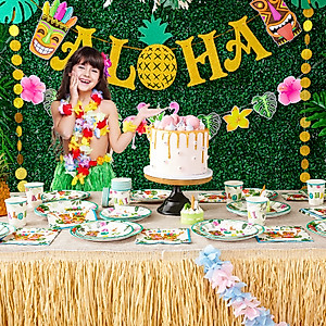 WERNNSAI Hawaiian Aloha Party Banner Decorations - Flamingo Pineapple Tiki Tropical Luau Party Supplies Favors Large Gold Glittery Aloha Sign Flag for Birthday Wedding Summer Beach Pool