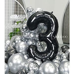 SULALABOO 40Inch Black Number 3 Balloon Large Helium Number Balloons 0-9 Giant Digital 3rd Foil Mylar Big Party Balloon for Boy Birthday Party Anniversary Graduation Decorations