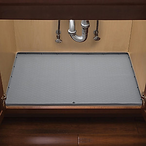 Under Sink Mats for Kitchen Waterproof 34"x 22", Under Kitchen Sink Mat Drip Tray Protector Liner Flexible Silicone with Drain Hole for Kitchen Bathroom Cabinet Gray