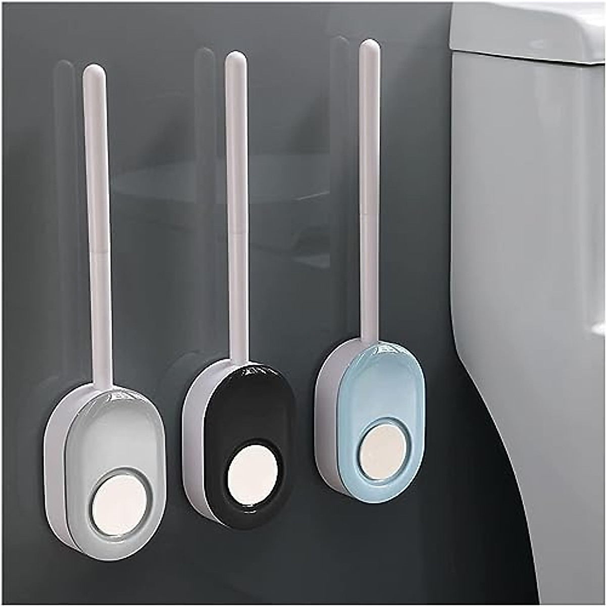 Silicone Toilet Bowl Brush with Extended Handle Toilet Brush Stylish Wall Mount Toilet Cleaner Brush with Vent Holder Set