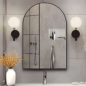 NEUWEABY Wall Mounted Mirror, Arched Wall Mirror for Bathroom, 20"x30" Arch Bathroom Mirror with Metal Frame, Black Vanity Mirror Decor for Mantle, Bedroom, Entryway, Living Room
