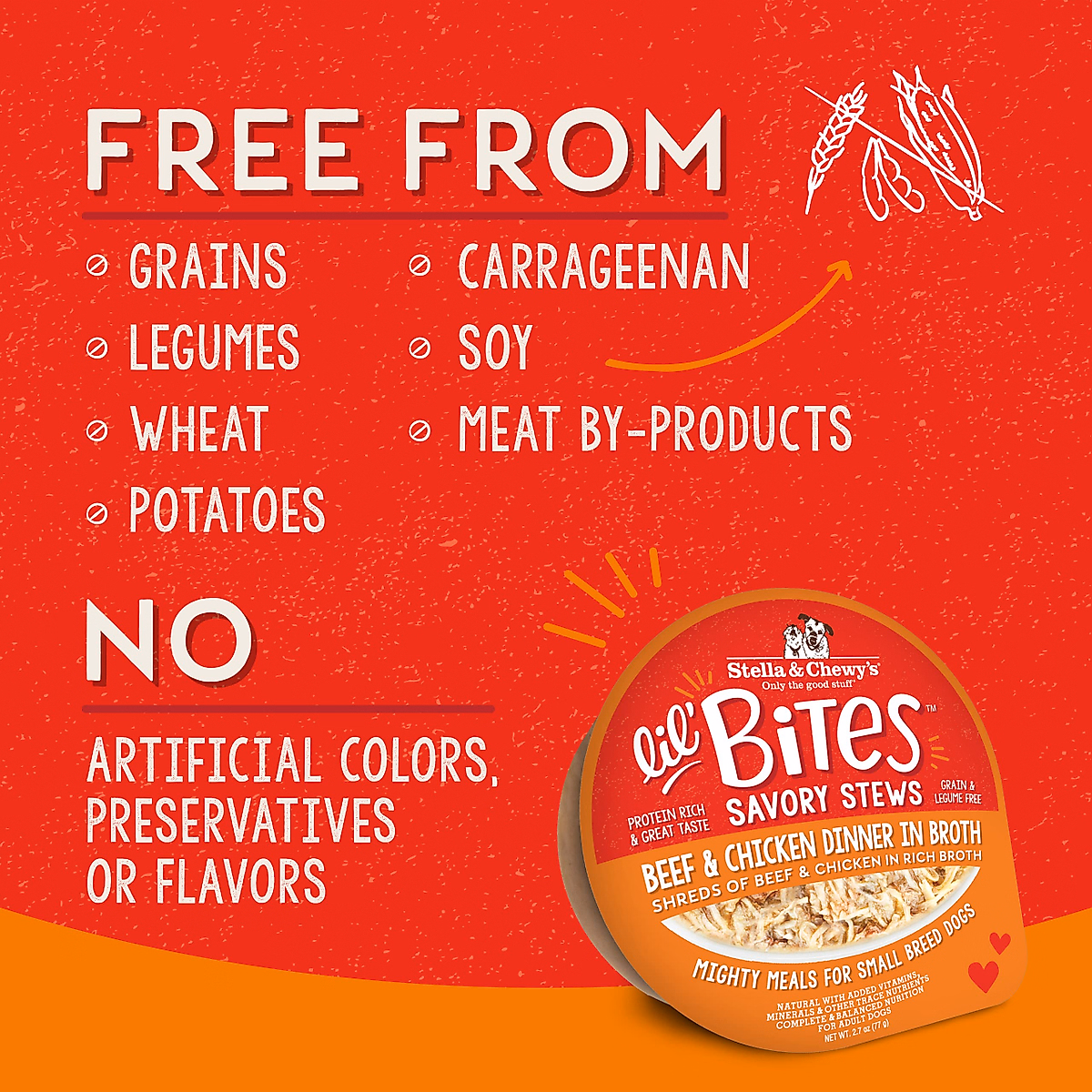 Stella & Chewy's Lil Bites Savory Stews for Small Breeds Beef & Chicken Dinner in Broth, 2.7 oz. Cups (Pack of 12)