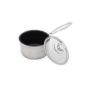 Swiss Diamond 2.1 Quart Stainless Steel Nonstick Saucepan, Induction Compatible Skillet with Tempered Glass Lid, Dishwasher and Oven Safe