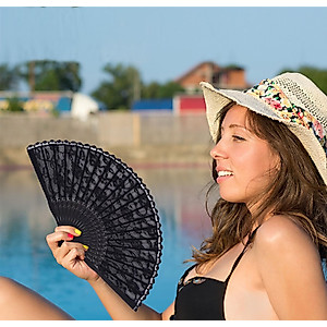 Amajiji Chinese/Japanese Vintage Retro Style Bamboo Wood Silk Folding Hand Fan for women HBSY (23cm) (002)