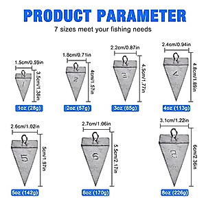 Pyramid Sinkers Fishing Weights, Bullet Fishing Weights Sinkers for Saltwater Surf Fishing Gear Tackle 8oz 6oz 5oz 4oz 3oz 2oz 1oz