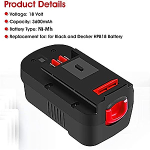 Upgraded to 3.6Ah Ni-Mh HPB18 Replacement for Balck and Decker 18 Volt Battery Compatible with Black and Decker 18V HPB18 244760-00 A1718 FS18FL FSB18 Firestorm 18 Volt Cordless Power Tools (Black)
