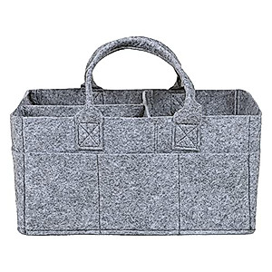 Sammy & Lou Collapsible Light Gray Felt Storage Caddy, Divided Design To Keep Diapers, Wipes And Changing Items Organized, Two Handles, 12 in x 6 in x 8 in