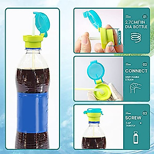 ORYOUGO 2 Pack Portable Spill Proof Juice Soda Water Bottle Twist Cover Cap Safe Drink Straw Sippy Cap