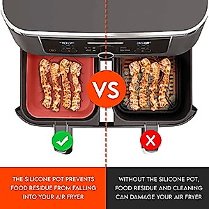 2pcs Silicone Air Fryer Liners, Air Fryer Silicone Liner Reusable - Food Safe Non Stick Air Fryer Basket Accessories Replacement Baking Tray for Ninja Dual Dz201 Dualzone - Easy Cleaning (Orange)