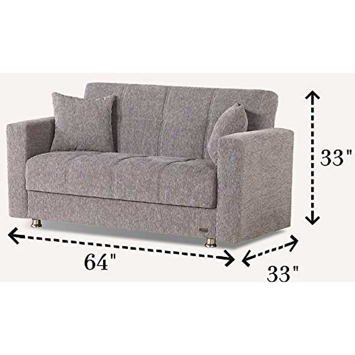 BEYAN Niagara Collection Contemporary Upholstered Convertible Storage Love Seat with Easy Access Storage Space, Includes 2 Pillows, Gray