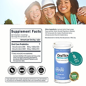 OraTicx Teeth & Gums Dental Probiotic, Naturally Supports Oral Health and Immunity, Oral Probiotics Supplement 8 Billion CFU, Grape Flavor 30 Lozenges 1-PK