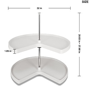 Duwee 2 Tier Lazy Susan Cabinet Corner Organizer,Kidney Shaped Cabinet Blind Corner Lazy Susan,2 Tier Rotating Storage Shelf Rack with Telescoping Shaft, White