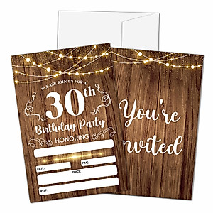 CLIRBE 30th Birthday Invitations, 1993 Birthday Party Invitations For Women Men, 30 Year Old Birthday Invites, Rustic Wood Theme Birthday Party Decorations, 20 Invitations with 20 Envelopes - A07