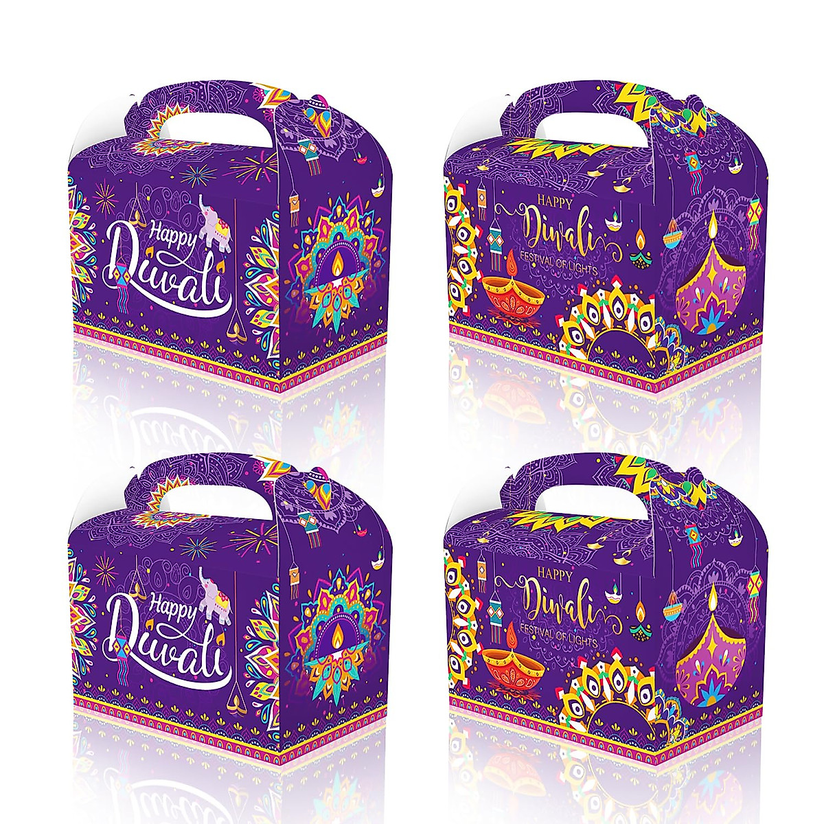 KYMY Diwali Treat Boxes, 12pcs Happy Diwali Goodie Candy Gift Boxes for Snack Sugar Chocolate, India Festival of Lights Gift Boxes, India Festival Party Favor for Diwali Decorations