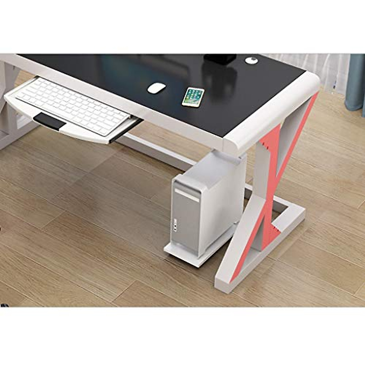 YWDNZ Home Office Desks Computer Desk Furniture/Tempered Glass Computer Desk Desk, X-Shaped Steel Frame Home Office Computer Desk, Workstation, (Color : A)