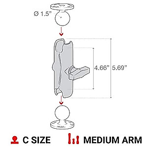 RAM Mounts Double Socket Arm RAM-201U Medium Arm Compatible with RAM C Size 1.5" Ball Components
