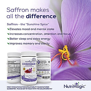 NutriMagic Kids Brain Booster 2-in-1 Nootropic Multivitamin for Focus, Memory, Attention, Mood - Saffron Extract Gummies Brain Health Supplement w/Vitamin D3, B6, B12, Zinc, 60 Vegan NON-GMO Gummies